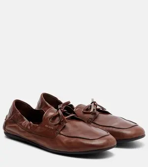 Prada Calf Leather Boat Shoes - Brown