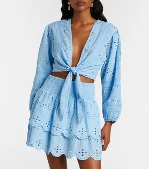Melissa Odabash Pia Broderie Anglaise Cotton Top - Blue