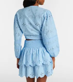 Melissa Odabash Pia Broderie Anglaise Cotton Top - Blue