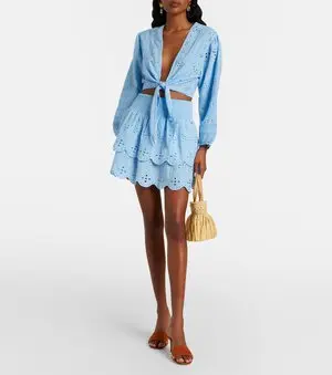 Melissa Odabash Pia Broderie Anglaise Cotton Top - Blue