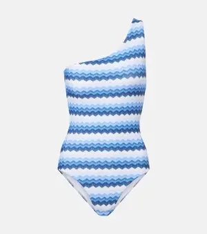 Melissa Odabash One-shoulder Chevron Swimsuit - Blue