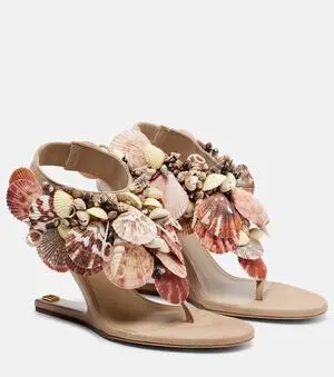 Balmain Embellished Suede Slingback Wedges - Multicoloured