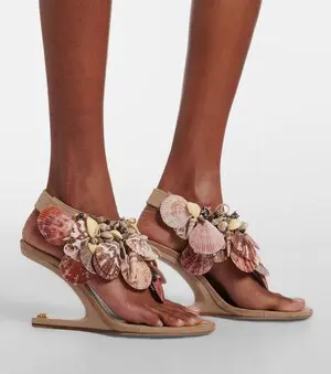 Balmain Embellished Suede Slingback Wedges