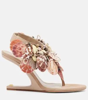 Balmain Embellished Suede Slingback Wedges