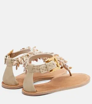 Balmain Embellished Suede Thong Sandals