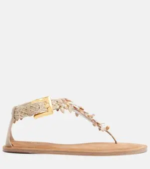 Balmain Embellished Suede Thong Sandals