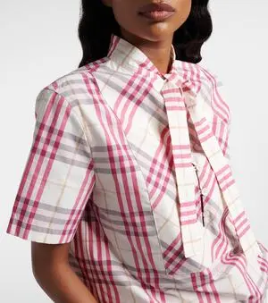 Burberry Check Cotton Blouse With Self-tie Collar
