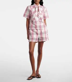 Burberry Check Cotton Blouse With Self-tie Collar