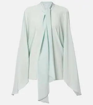 Stella McCartney Tie-neck Silk Blouse In Frosty Blue - Turquoise