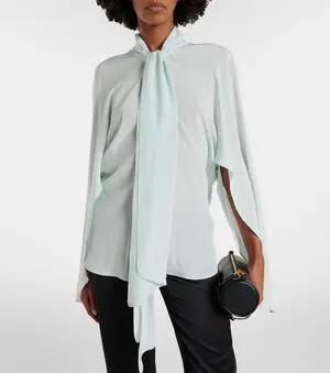 Stella McCartney Tie-neck Silk Blouse In Frosty Blue