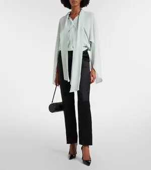 Stella McCartney Tie-neck Silk Blouse In Frosty Blue