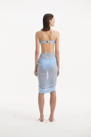 MOEVA Raiden Tie Front Wavy-trim Sheer Sarong - Blue
