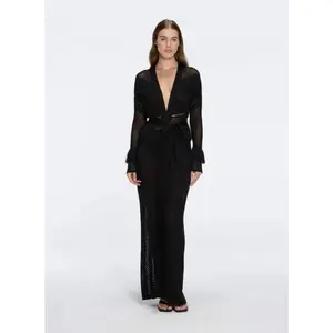 MOEVA Itzel Knitted Mesh Long-sleeve Kaftan - Black