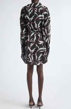 Proenza Schouler Floral Long Sleeve Linen & Silk Matelassé Shirtdress - Black Multi