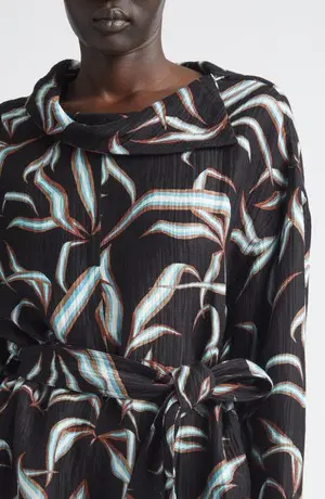 Proenza Schouler Floral Long Sleeve Linen & Silk Matelassé Shirtdress - Black Multi