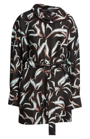 Proenza Schouler Floral Long Sleeve Linen & Silk Matelassé Shirtdress - Black Multi