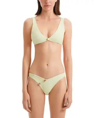 MOEVA V-neck Bikini Top With Gold Button Embellishments - Yellow