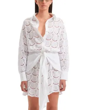 MOEVA Nayeli Broderie Anglaise Long Sleeve Shirt Dress - White