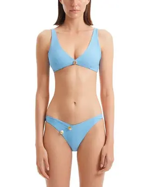 MOEVA Aeron V-neck Bikini Top With Shell Gold Button Details - Blue