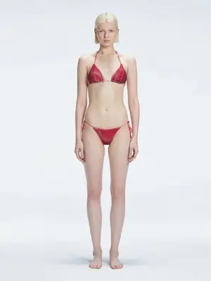 MOEVA Hermione Triangle Bikini Top In 3d Printed Fabric - Red
