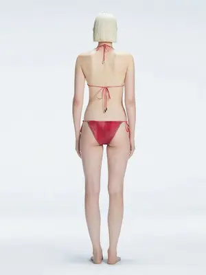MOEVA Hermione Triangle Bikini Top In 3d Printed Fabric - Red
