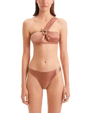 MOEVA Sereia One Shoulder Bikini Top With Gold Embellishment - Brown