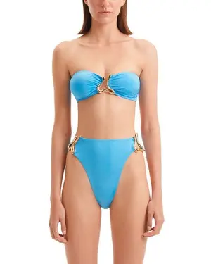 MOEVA Bandeau Bikini Top With Gold Sculpted Detail - Blue