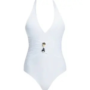 MOEVA Miley One Piece Halterneck Swimsuit With Twisted Gold Accessory - White