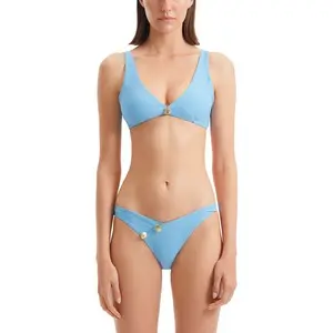 MOEVA Aeron Hipster Bikini Bottom With Shell Gold Button Detail - Blue