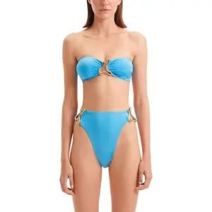 MOEVA Clyde High Waist Bikini Bottom With Gold Embellishment - Blue