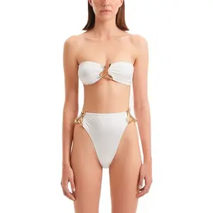 MOEVA Clyde High-waist Bikini Bottom With Gold Embellishment - White