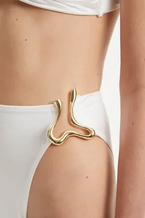 MOEVA Clyde High-waist Bikini Bottom With Gold Embellishment - White