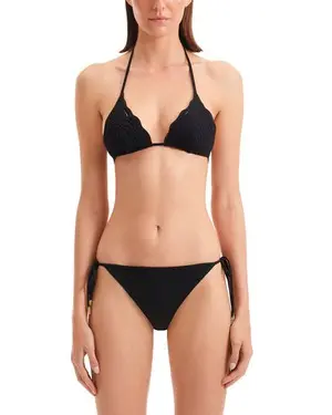 MOEVA Sarita Low Waist Side-tie Bikini Bottom With Stitching Detail - Black