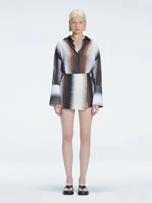 MOEVA Gillian Printed Long Sleeve Cover-up Shirt - Brown