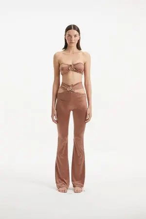 MOEVA Jenna High Waist Flared Cut-out Pants With Gold Accessory In Italian Satin