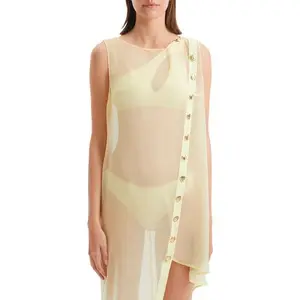 MOEVA Adora Sheer Asymmetric Cover-up With Shell Gold Button Details - Yellow
