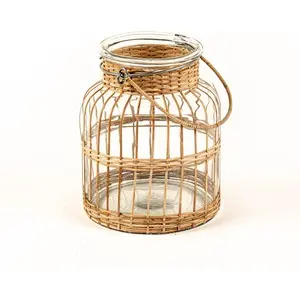WICKER VILLAGE Glass With Cane Weaved Votive - Natural