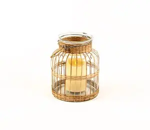 WICKER VILLAGE Glass With Cane Weaved Votive