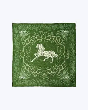 KNOTTERY & CO Equestrian Dreams Silk Pocket Square Green