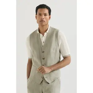 Brunello Cucinelli Linen Micro Chevron Waistcoat - Sage