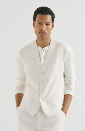 Brunello Cucinelli Linen Herringbone Waistcoat - Shell