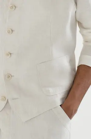 Brunello Cucinelli Linen Herringbone Waistcoat - Shell