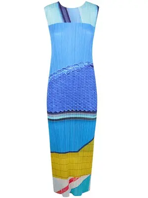 PLEATS PLEASE City Collage" Printed Pleated Midi Dress