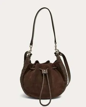 AIMEE All For Love Drawstring Bucket Bag - Fudge Suede