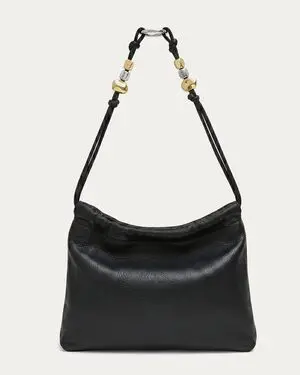AIMEE Tie Breaker Woven Shoulder Bag With Stone Accents - Black