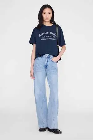 ANINE BING ANINE BING Cade Tee - Melrose Stencil Graphic T-Shirt Navy
