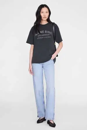 ANINE BING Cade Tee Melrose Stencil Graphic T-shirt - Washed Black