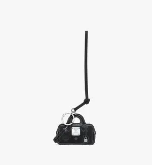 Mcm Monogram Print Leather Bag Charm - Black