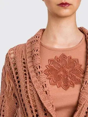 TWINSET Perforated Cotton Blend Cardigan