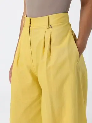 TWINSET High-waisted Palazzo Trousers In Linen And Cotton Blend - Yellow